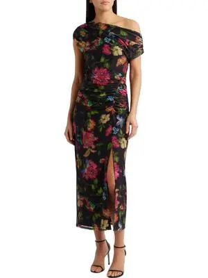 Vince Camuto Floral One-shoulder Mesh Maxi Dress - Black