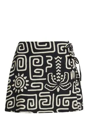 RIP CURL Printed Linen Blend Wrap Miniskirt
