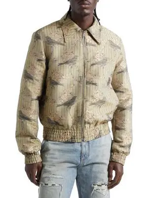 Amiri Striped Floral Print Blouson Zip Jacket Forest Archived