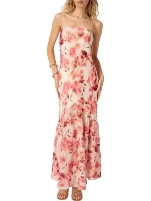 Cami Nyc Maristela Abstract Floral Strapless Silk Dress - Florescence