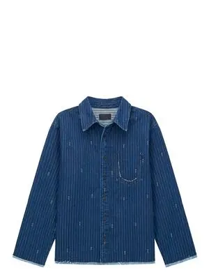RtA Cleo Pinstripe Raw Edge Denim Button-up Shirt - Blue Pinstripe
