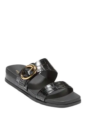 Cole Haan Oaklynn Wedge Sandal Black Croc Print Leather