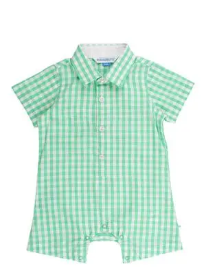 RUGGEDBUTTS Cotton Gingham Polo Romper - Green