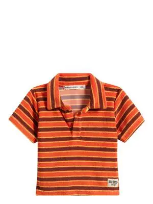 BOBO CHOSES Stripe Brick Terry Cloth Polo - Orange