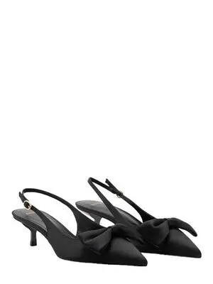 Mango Bow Slingback Kitten Heel Pumps - Black