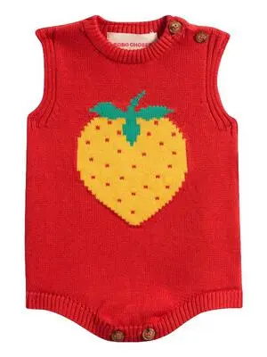 BOBO CHOSES Pixel Strawberry Organic Cotton Knit Bodysuit - Red