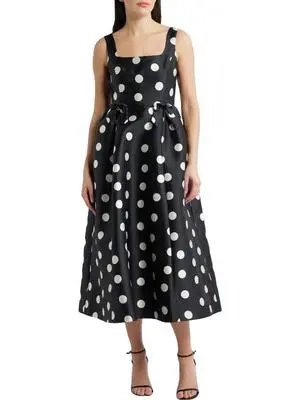 Julia Jordan Polka Dot Bow Detail Midi Dress - Black Multi