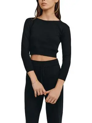 KATHRYN MCCARRON Astrid Long Sleeve Crop Sweater - Black
