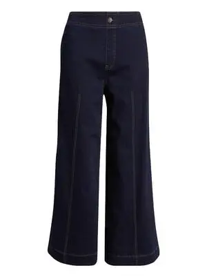 Hue Fine Lines Crop Wide Leg Pants - Black Indigo
