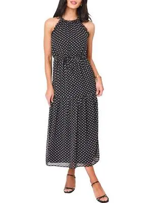 GIBSONLOOK Polka Dot Ruffle Chiffon Dress - Black Pearl Blush Dot
