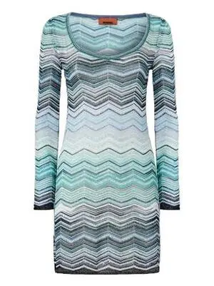 Missoni Viscose Chevron Lamé Mini Dress With Sequins - Turquoise