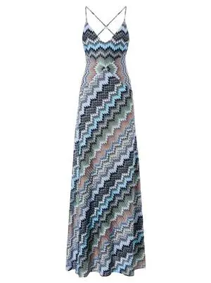 Missoni Long Dress With Crossed Straps - Green& Brown