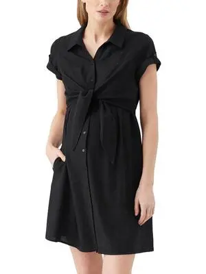 RIPE MATERNITY Colette Tie Up Linen Dress - Black