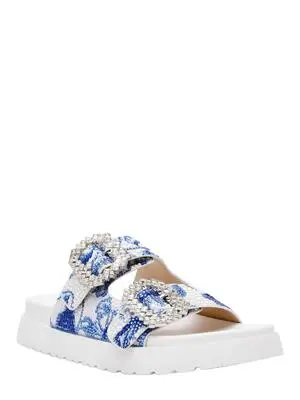 Betsey Johnson Matie Slide Sandal - White/blue Floral