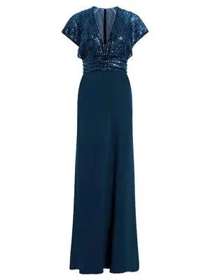 Jenny Packham Sequin V-Neck Maxi Dress Hawks Eye Blue