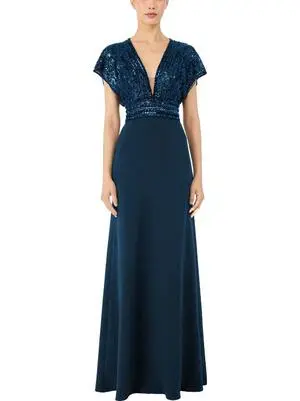 Jenny Packham Sequin V-neck Maxi Dress - Hawks Eye Blue