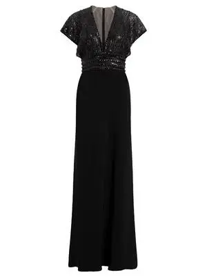 Jenny Packham Sequin V-Neck Maxi Dress Liquorice