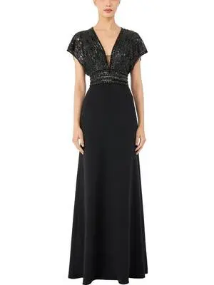 Jenny Packham Sequin V-neck Maxi Dress - Liquorice