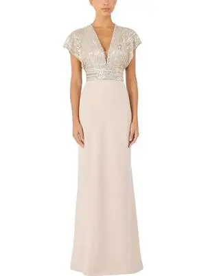 Jenny Packham Sequin V-neck Maxi Dress - Moonstone