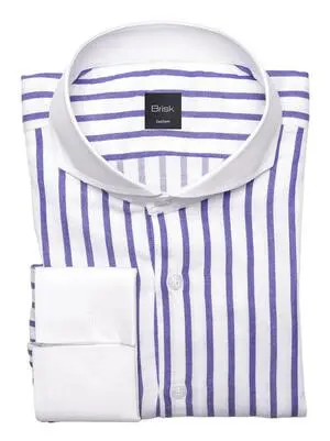 BRISK Striped Pima Cotton Dress Shirt With Cutaway Collar And French Cuffs - Purple Wide Stripes