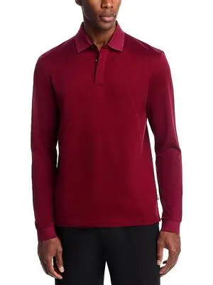 BOSS Pado Long Sleeve Mercerized Cotton Polo Shirt - Dark Red