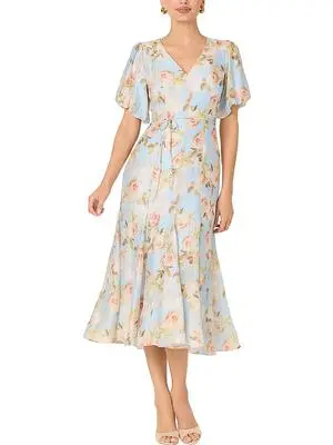Astr The Label Lavena V-neck Dress - Blue Floral