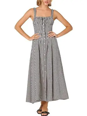 Astr The Label Temperance Button-front Dress - Black Gingham