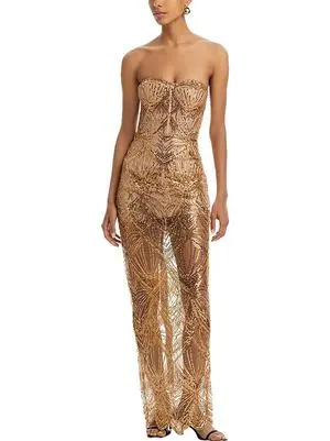 BRONX AND BRONCO Giselle Embellished Maxi Dress - Gold