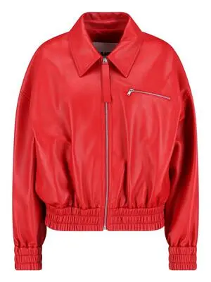 JIL SANDER Leather Bomber Jacket - Red