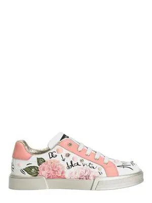Dolce & Gabbana Portofino Light Calfskin Sneakers With Embroidery - Multicolor