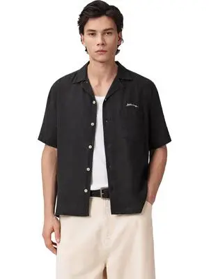 ALLSAINTS Wilder Embroidered Linen Shirt - Black