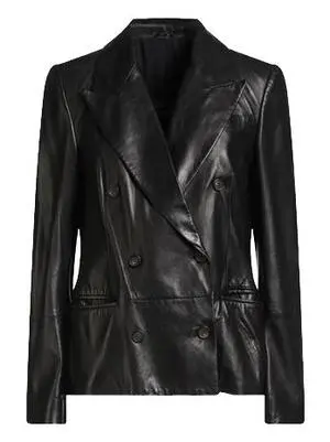 Brunello Cucinelli Double-breasted Leather Blazer - Black
