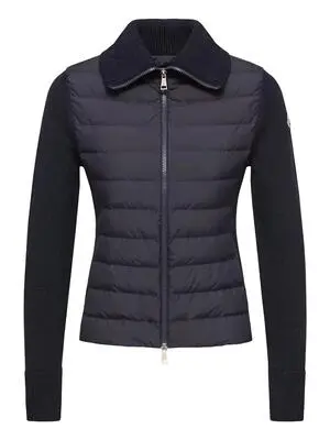 Moncler Wool Blend Padded Zip-up Cardigan - Navy