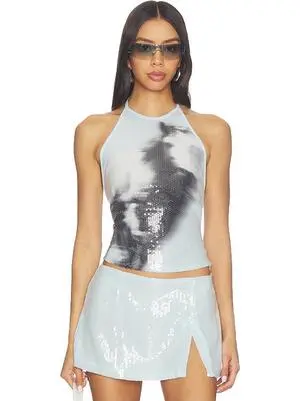 Miaou Sequin Halterneck Top - Phantom Glacier