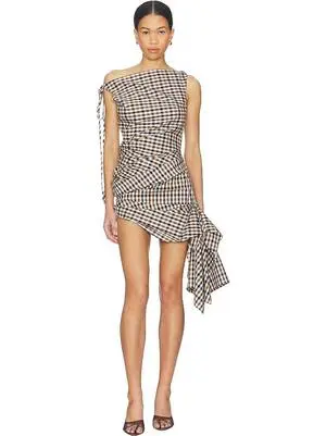 Lado Bokuchava Twirl Dress - Checked Brown