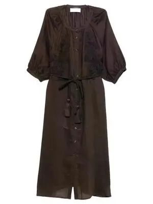 ERMANNO FIRENZE Embroidered Midi Dress - Brown