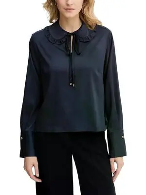 Barbour Evie Ruffled Tie Blouse - Blue