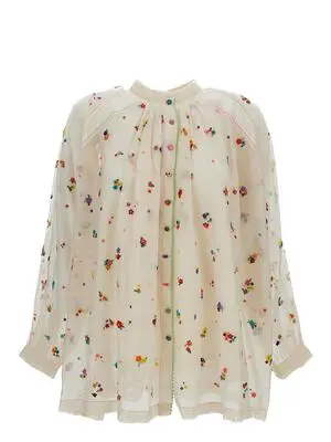 Pero Embroidered Cotton-silk Blouse - White