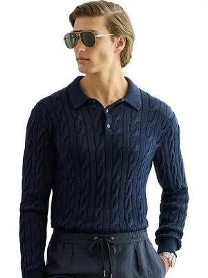 Ralph Lauren Cable-knit Cotton-silk Polo Sweater - Classic Chairman Navy