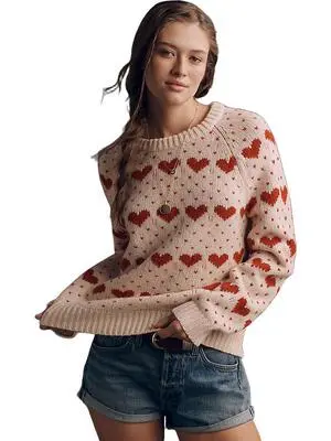 The Great. Heart Long-sleeve Crew-neck Sweater - Antique Ivory