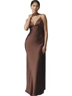 Bhldn BHLDN Chiffon Cape Maxi Dress Sable