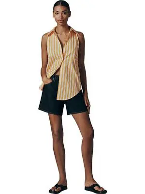 SIMONMILLER Loch Sleeveless Poplin Buttondown Top - Sungold Ecru Stripe