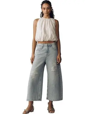 PILCRO Lyra High-rise Crop Wide-leg Distressed Jeans - Triumph