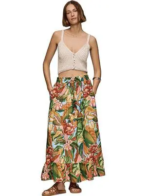 Farm Rio Ruffled Tropical Maxi Skirt - Painted Tropical Garden