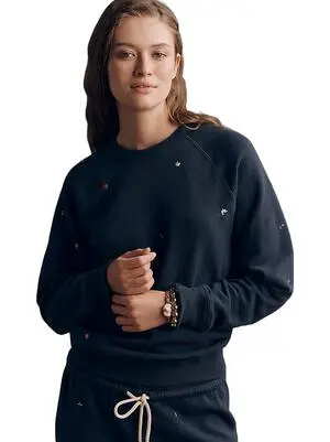 The Great. Embellished Crew-neck Pullover - Navy