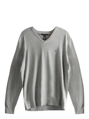 Tommy Hilfiger Essential Cotton V-neck Sweater - Light Grey Heather