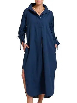 SHIRTY Gathered Long Sleeve Cotton Maxi Dress - French Navy