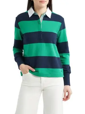 SHIRTY Rugby Stripe Cotton Sweatshirt - Navy/green Stripe