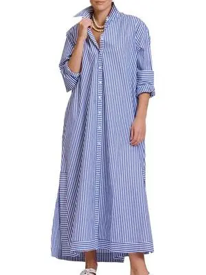 SHIRTY Sybil Stripe Cotton Shirt Dress - Mid Blue Stripe