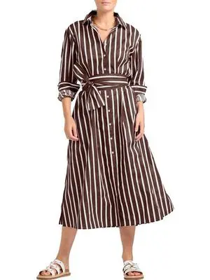 SHIRTY Mixed Stripe Long Sleeve Shirtdress - Chocolate